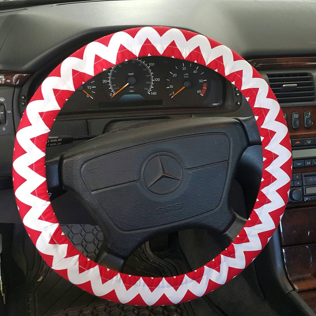 SALE) Red and White Chevron Wheel Cover . Steering Wheel Cover . Car ...