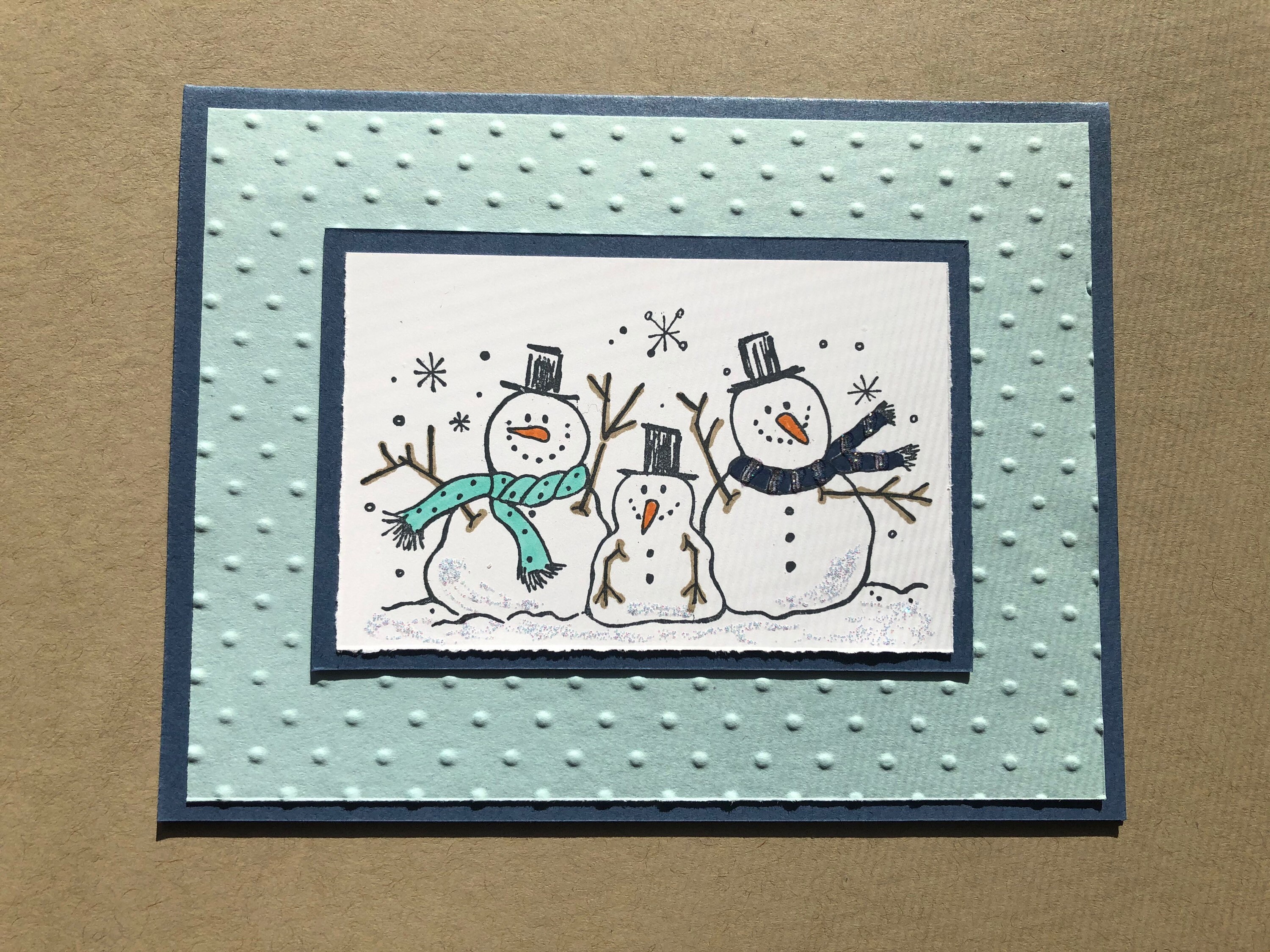 Embossed Snowmen Card - Etsy