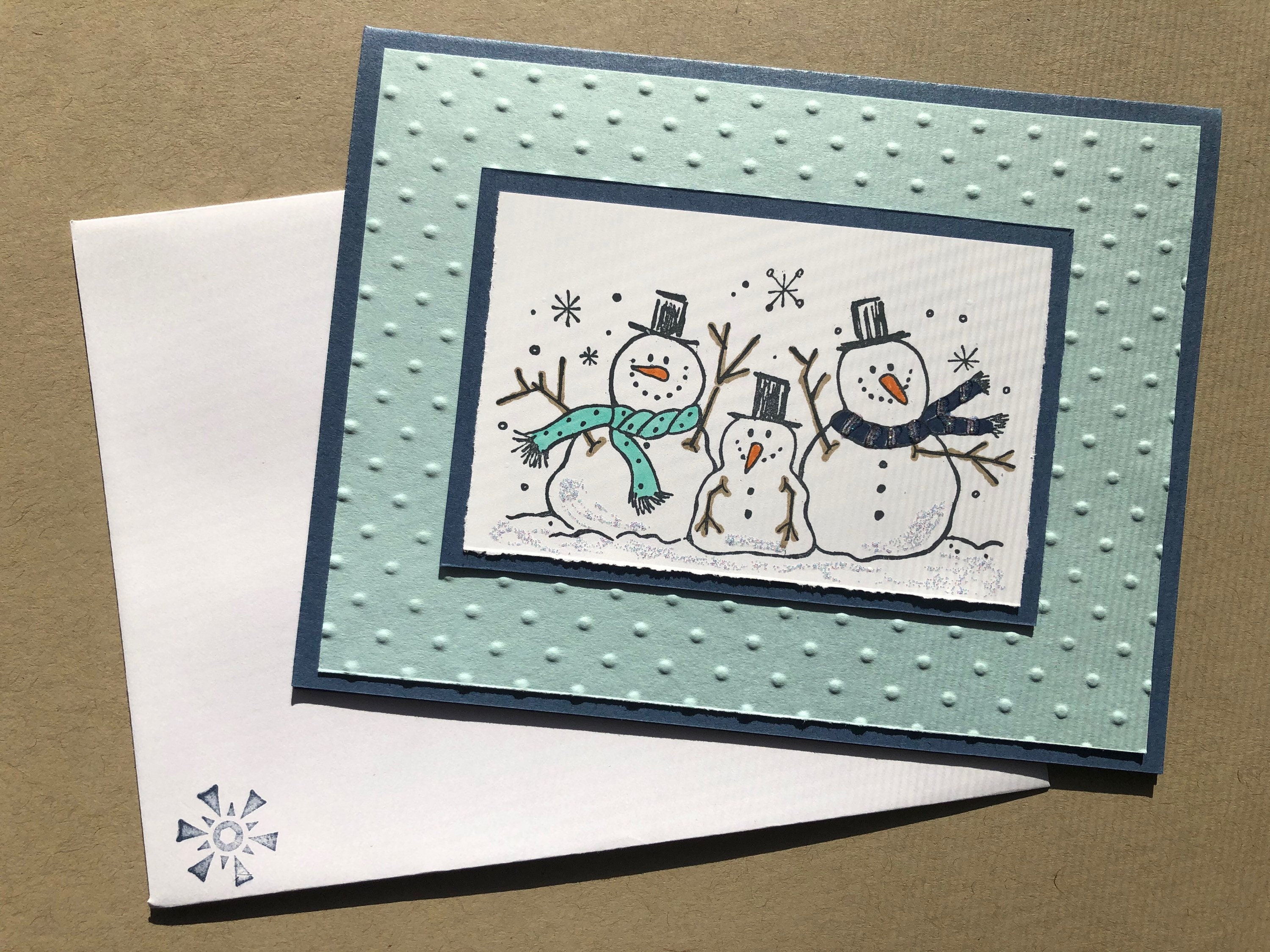 Embossed Snowmen Card - Etsy