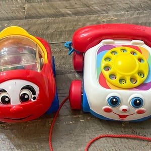 Vintage Fisher Price Telephone and Car Popper Pull Along Push 2000 ...