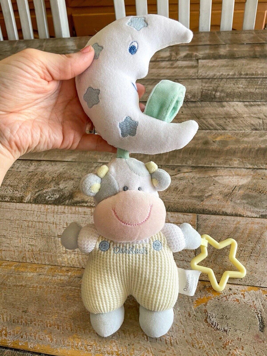 Vintage Osh Kosh Waffle Weave Cow Plush Baby Rattle Crib Toy Toys R Us ...