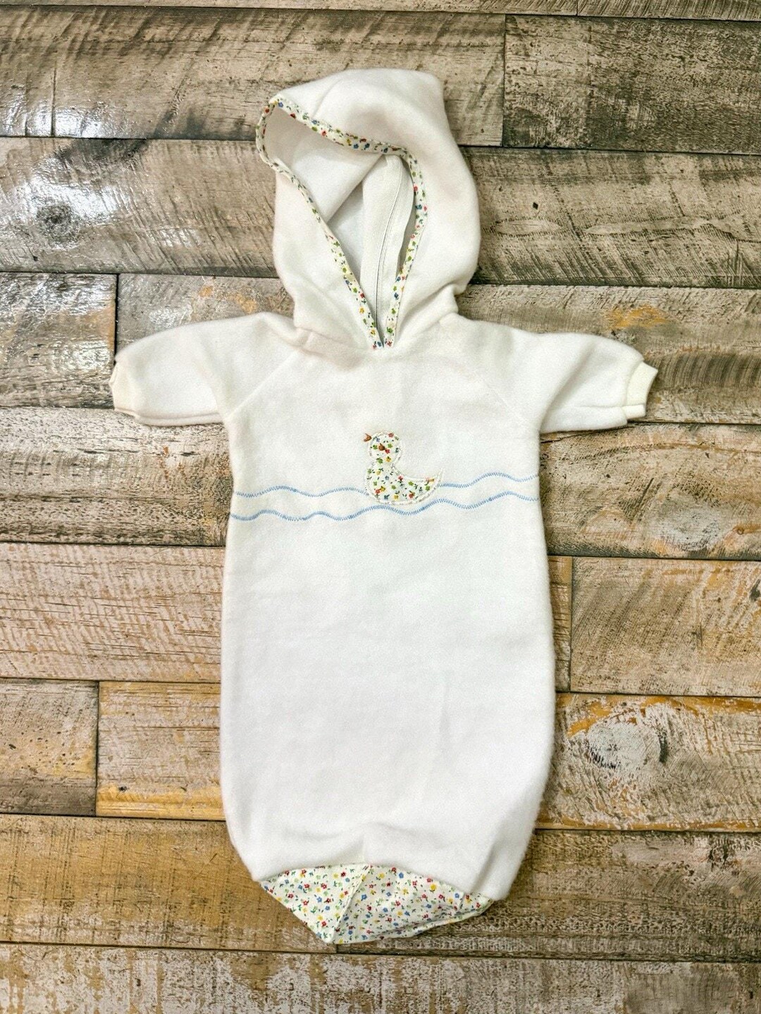 Vintage Baby Duck Sleep Sack or Bunting Hooded White Fleece Calico ...
