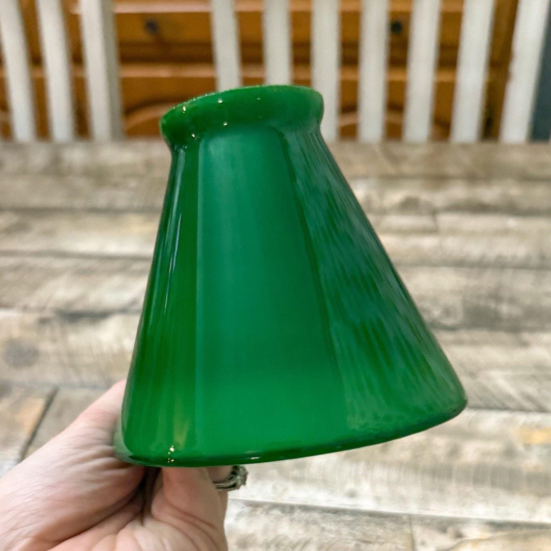 Emerald Green Glass Lamp Shade Vintage White Cased 4 1/2" Wide 2 1/8 ...