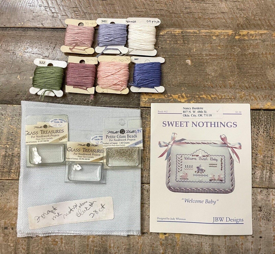 JBW Designs Welcome Baby Full Kit Cross Stitch Pattern W/ Linen, Charms ...