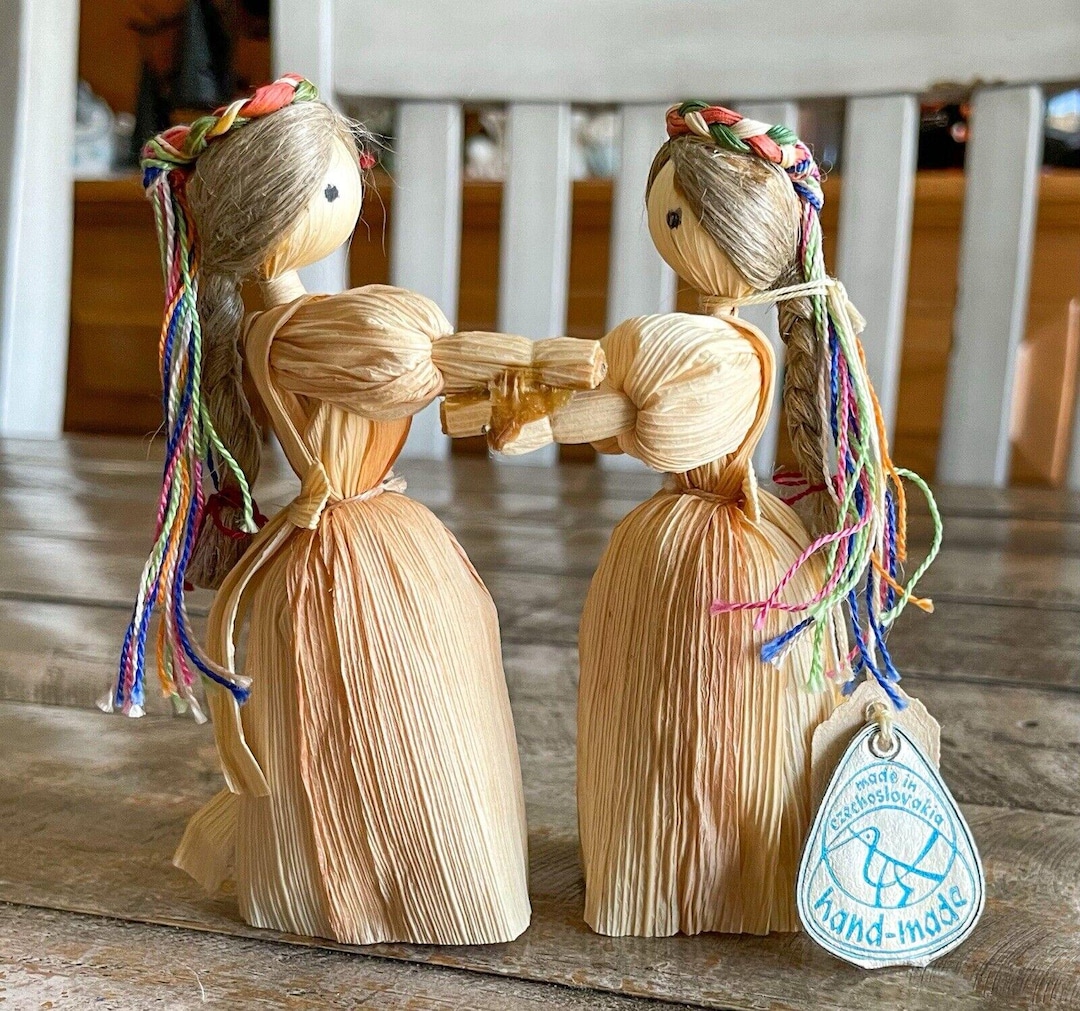 Czechoslovakia Corn Husk Doll Figurines Handmade Traditional Folk Art ...