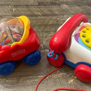 Vintage Fisher Price Telephone and Car Popper Pull Along Push 2000 ...