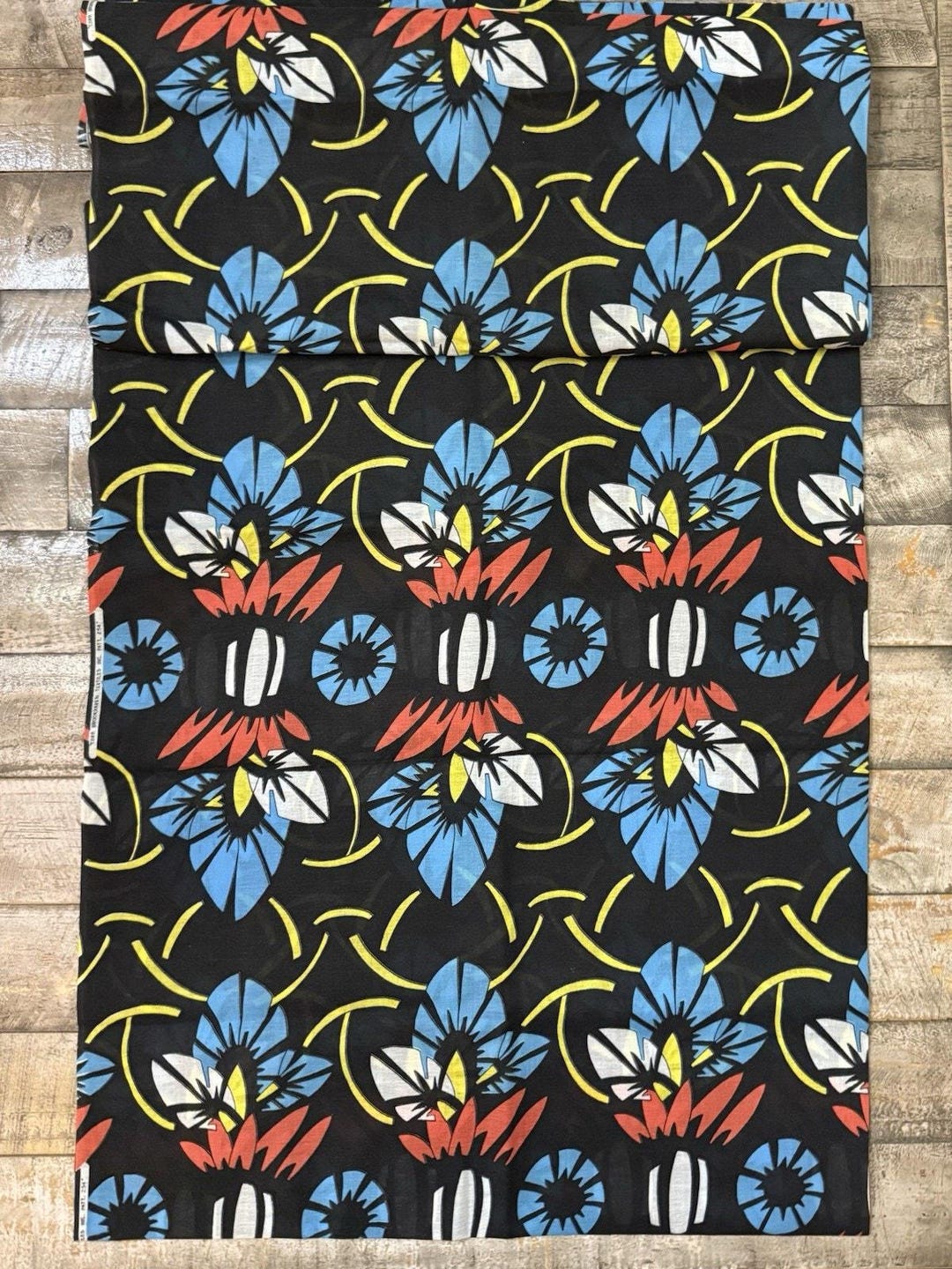 Vintage Brookhaven Textiles Fabric Geometric Feathers Black Semi Sheer ...