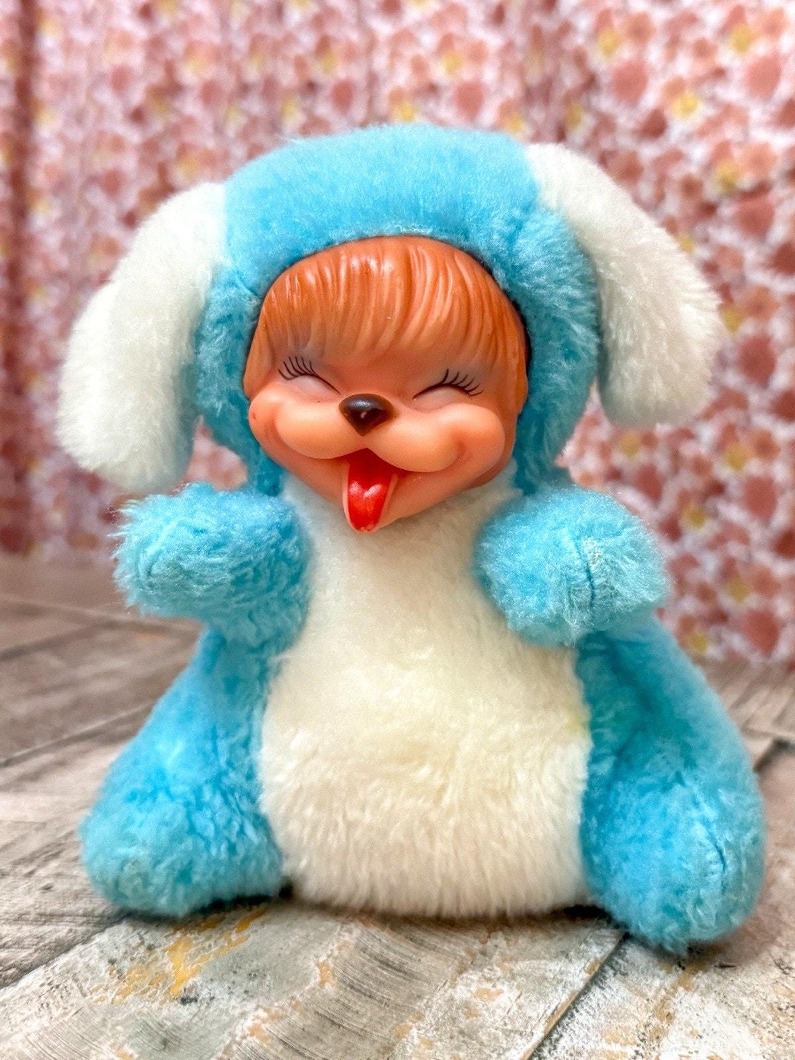 Rushton Laughing Puppy Dog Rubber Face Plush Blue & White Vintage 6” - Etsy