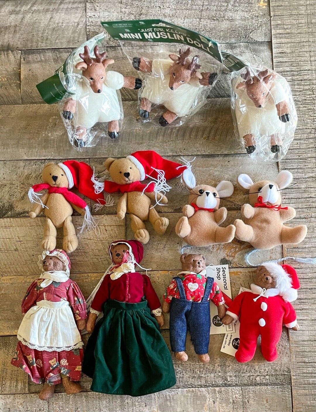 Vintage Christmas Craft Plush Lot of 11 Bears Mice Reindeer Hobby Lobby ...
