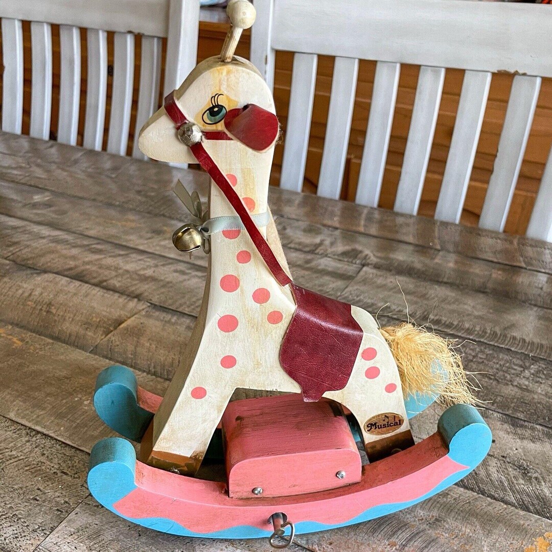 Vintage Enesco Rocking Musical Giraffe Music Box Wood Figurine Baby ...