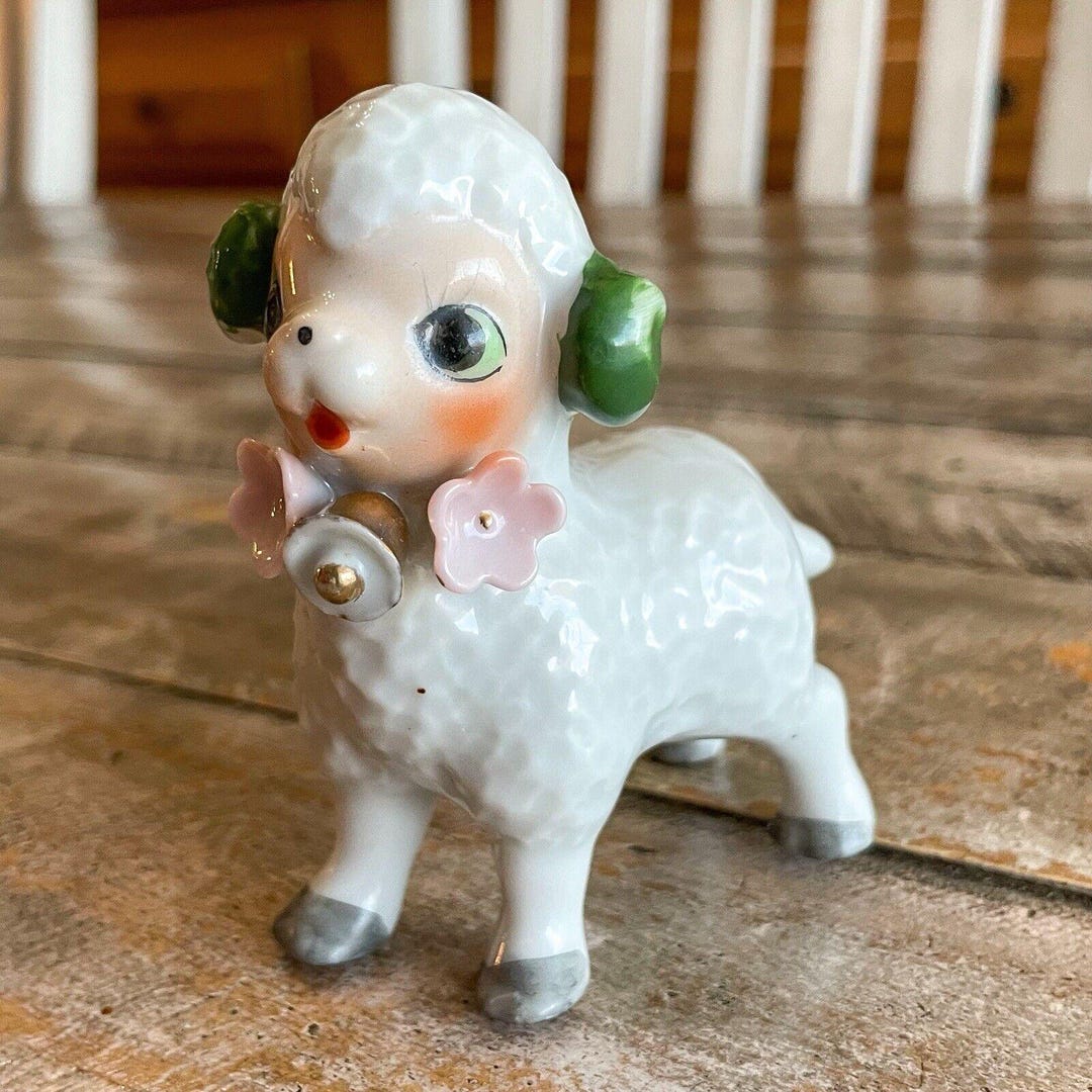 Vintage Lamb Sheep Ram Figurine Japan Miniature Ceramic Porcelain Bell ...