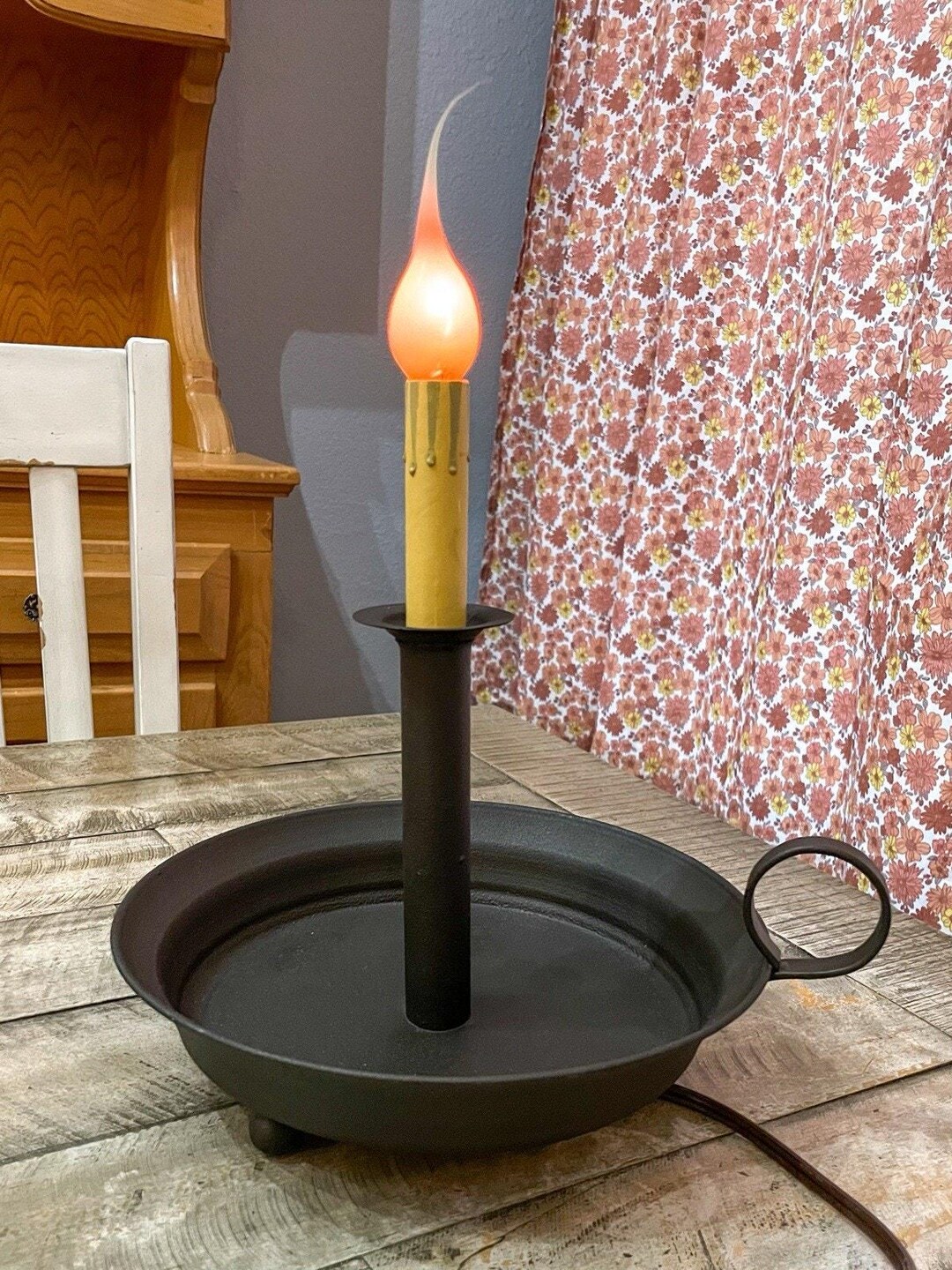 Vintage Primitive Candlestick Lamp Electric Candle Flickering Colonial ...