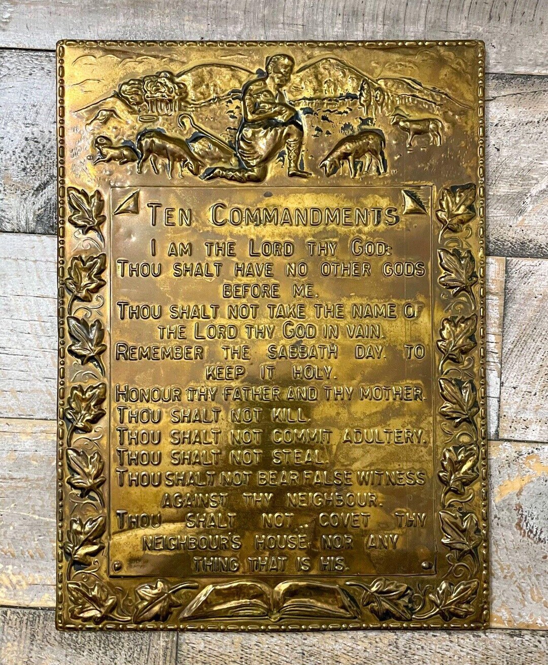 Vintage Ten Commandments Brass Wall Plaque Engraved Made in England 8 X ...