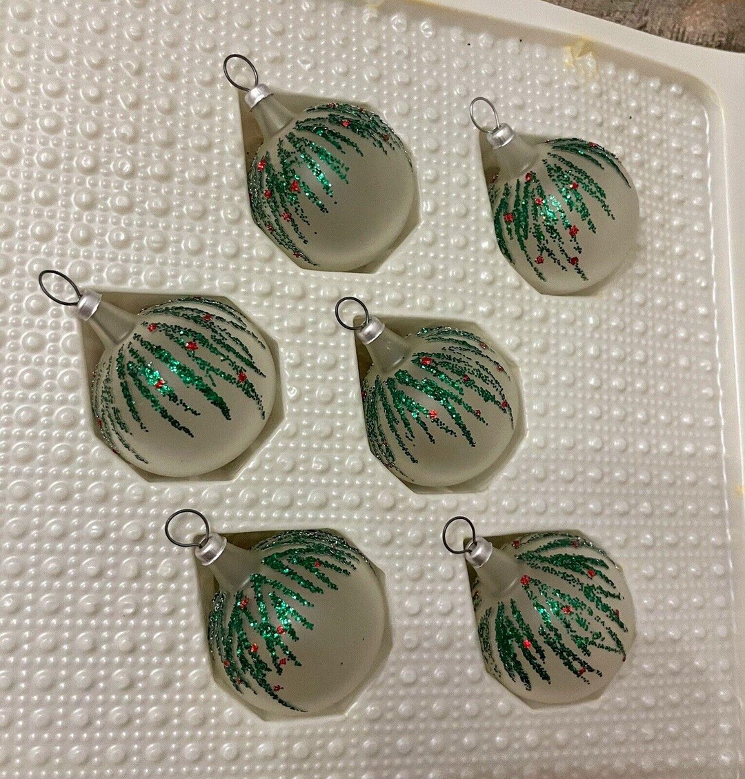 Vintage Target Glass Miniature Ornaments Frosted Green Red Glitter ...