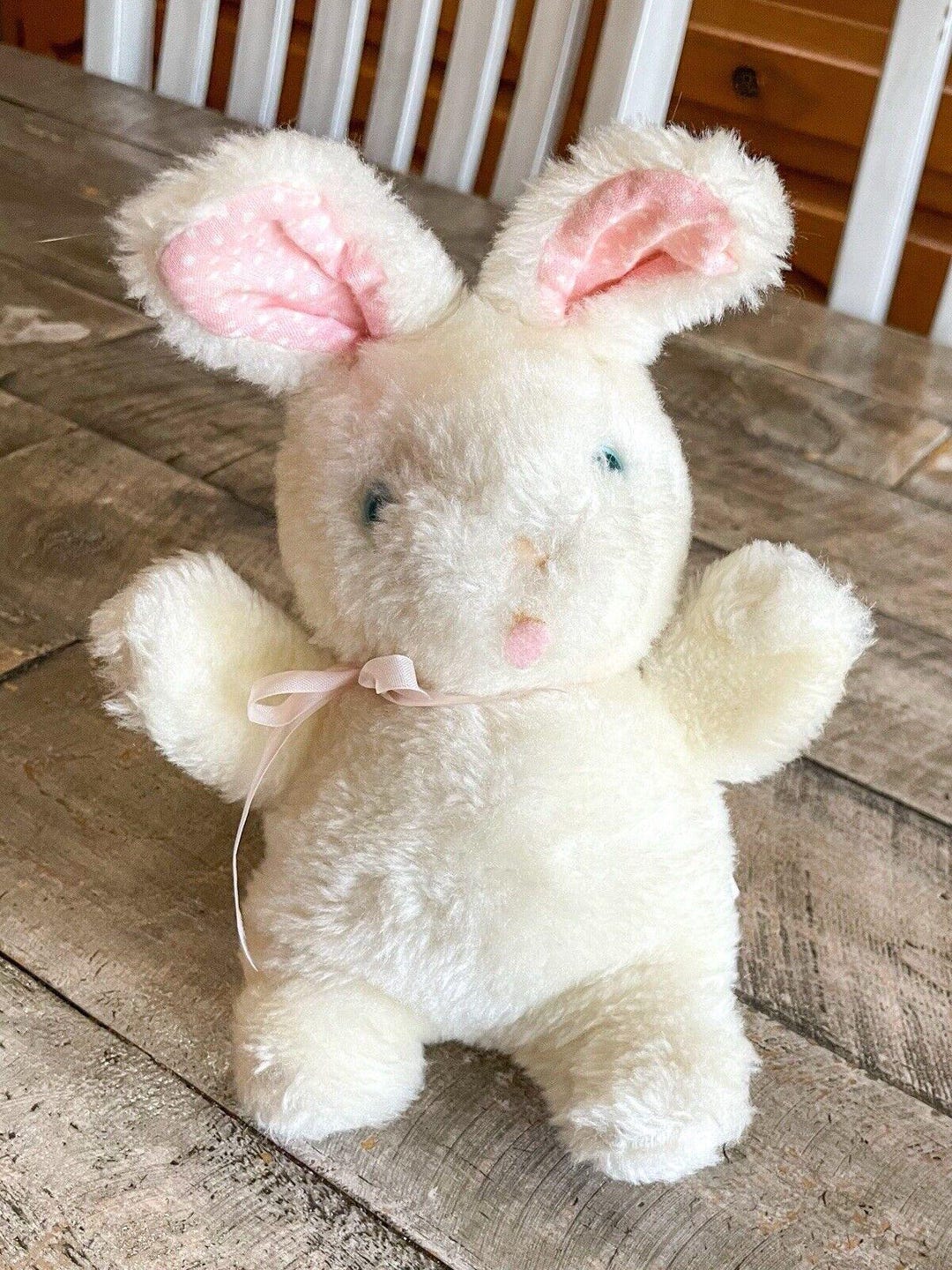 Vintage Knickerbocker White Bunny Plush Blue Eyes Pink Fabric Ears 8 - Etsy