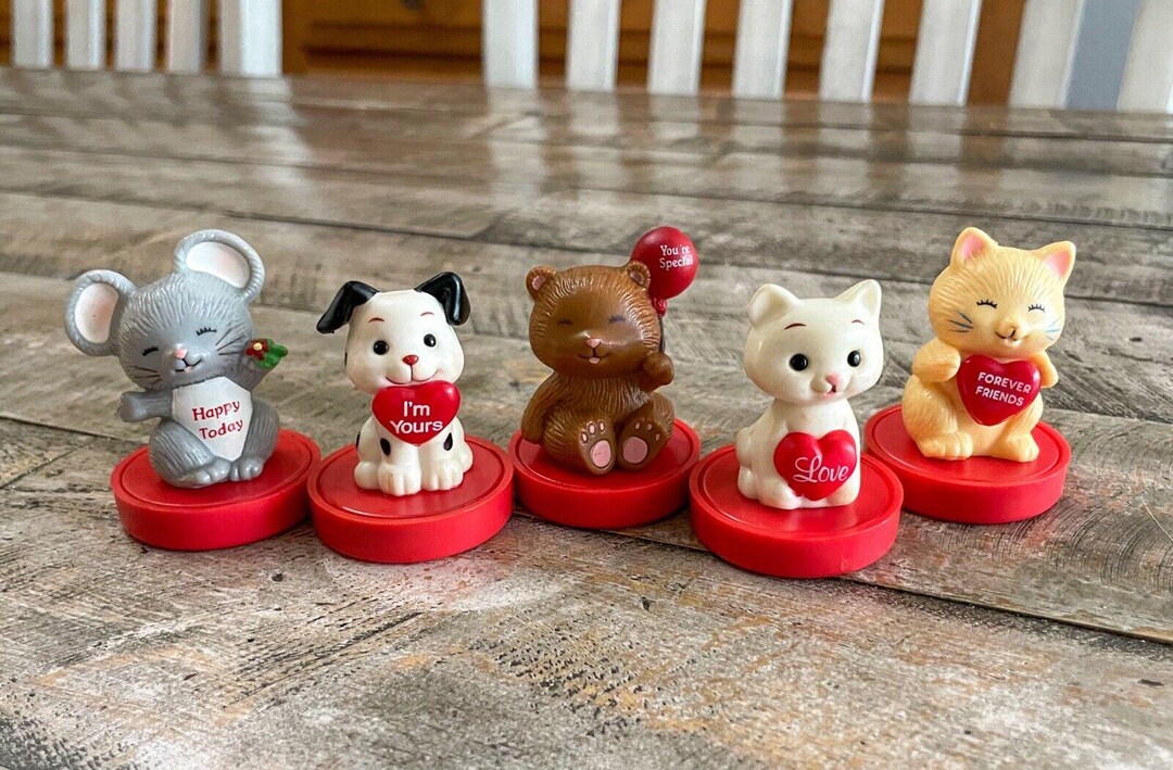 Vintage Russ Valentines Animals Stamps Lot Stamper Figurines Cats Dog ...