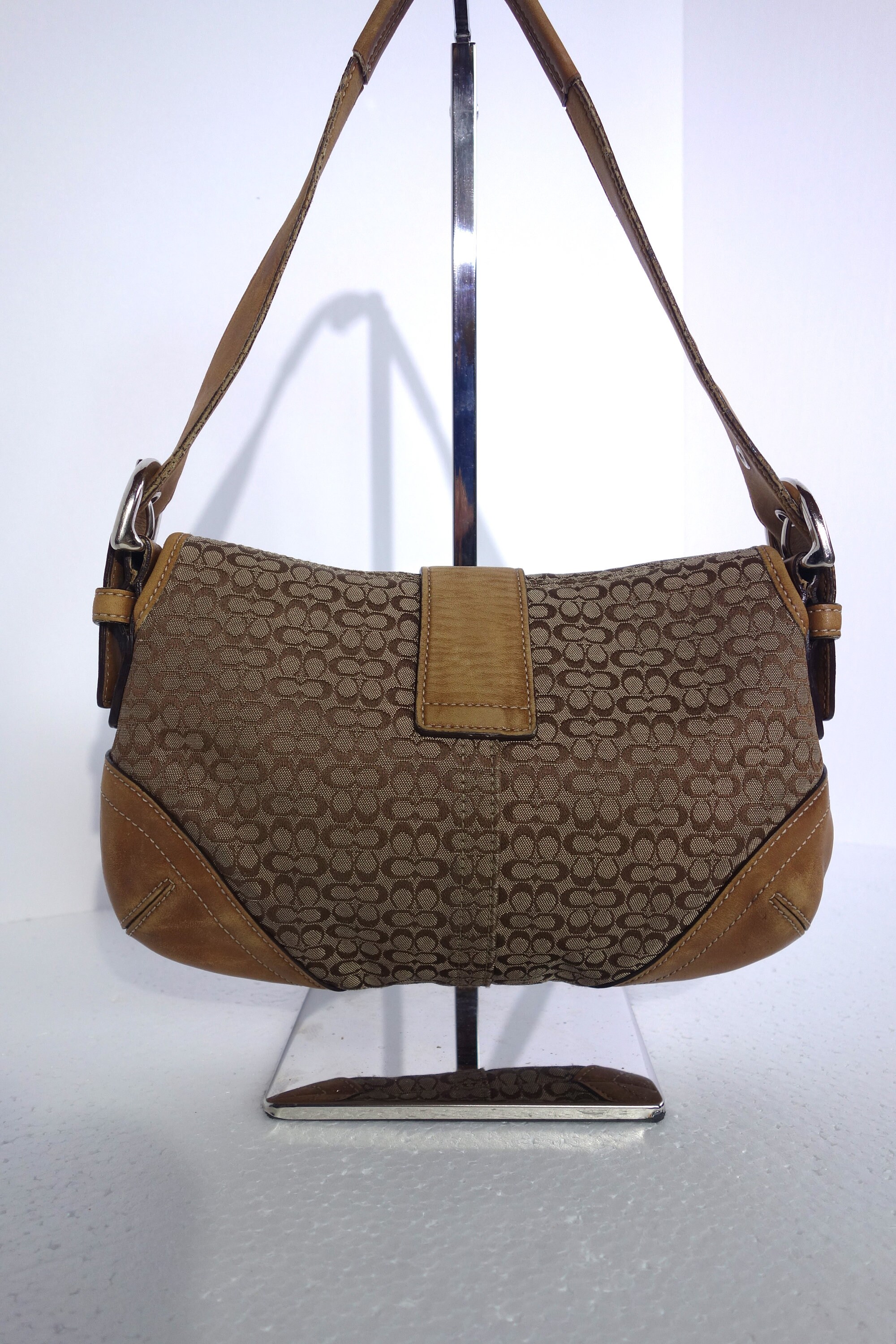 Vintage COACH Signature Soho Flap 6818 Khaki/tan Leather and Jacquard ...