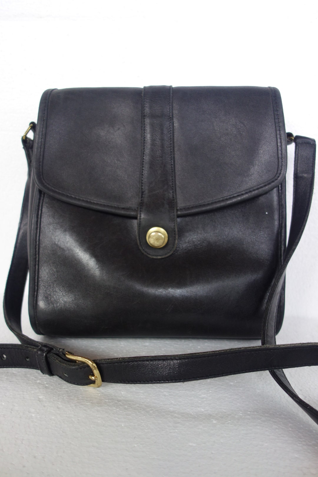 Vintage COACH Roll Bag Spectator Black Heavy Leather Brass Springlock ...