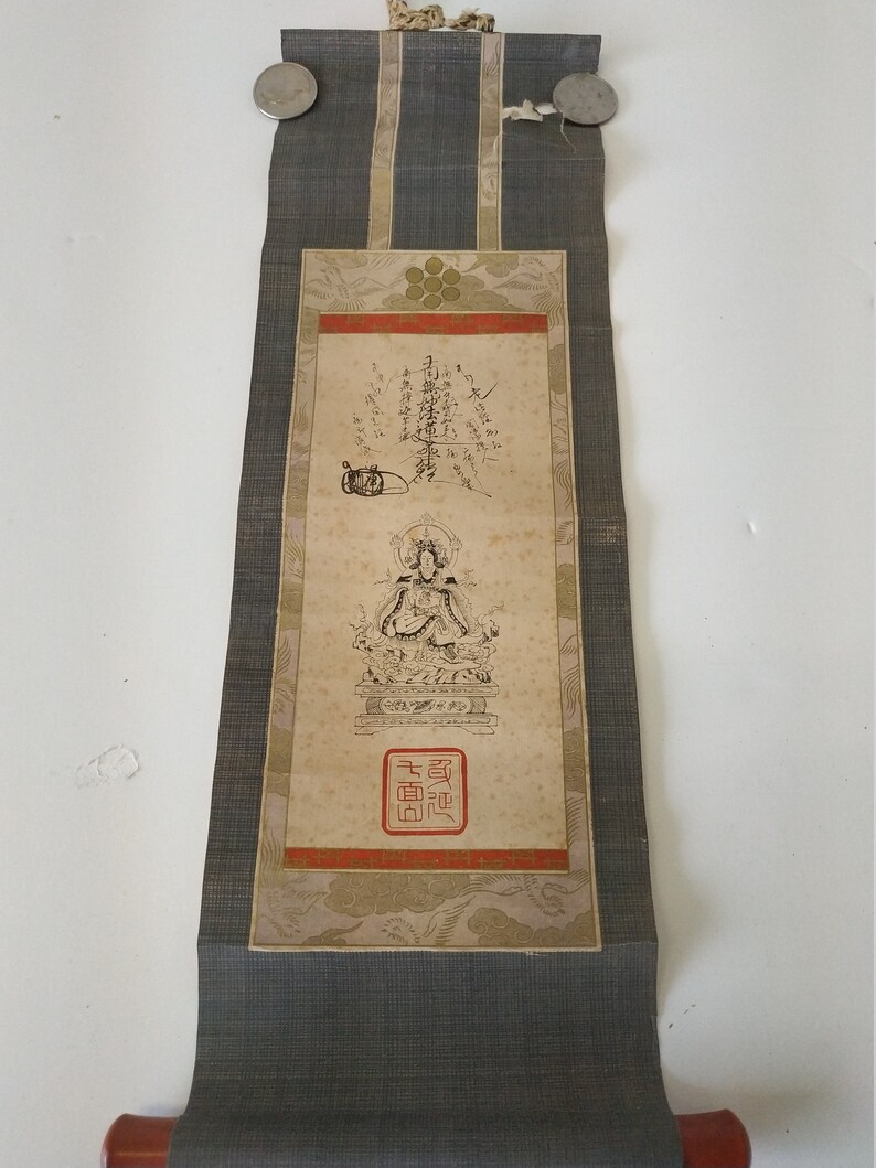 Japanese Ido Period Buddha Nichren Temple Scroll Mandala Shichimen ...