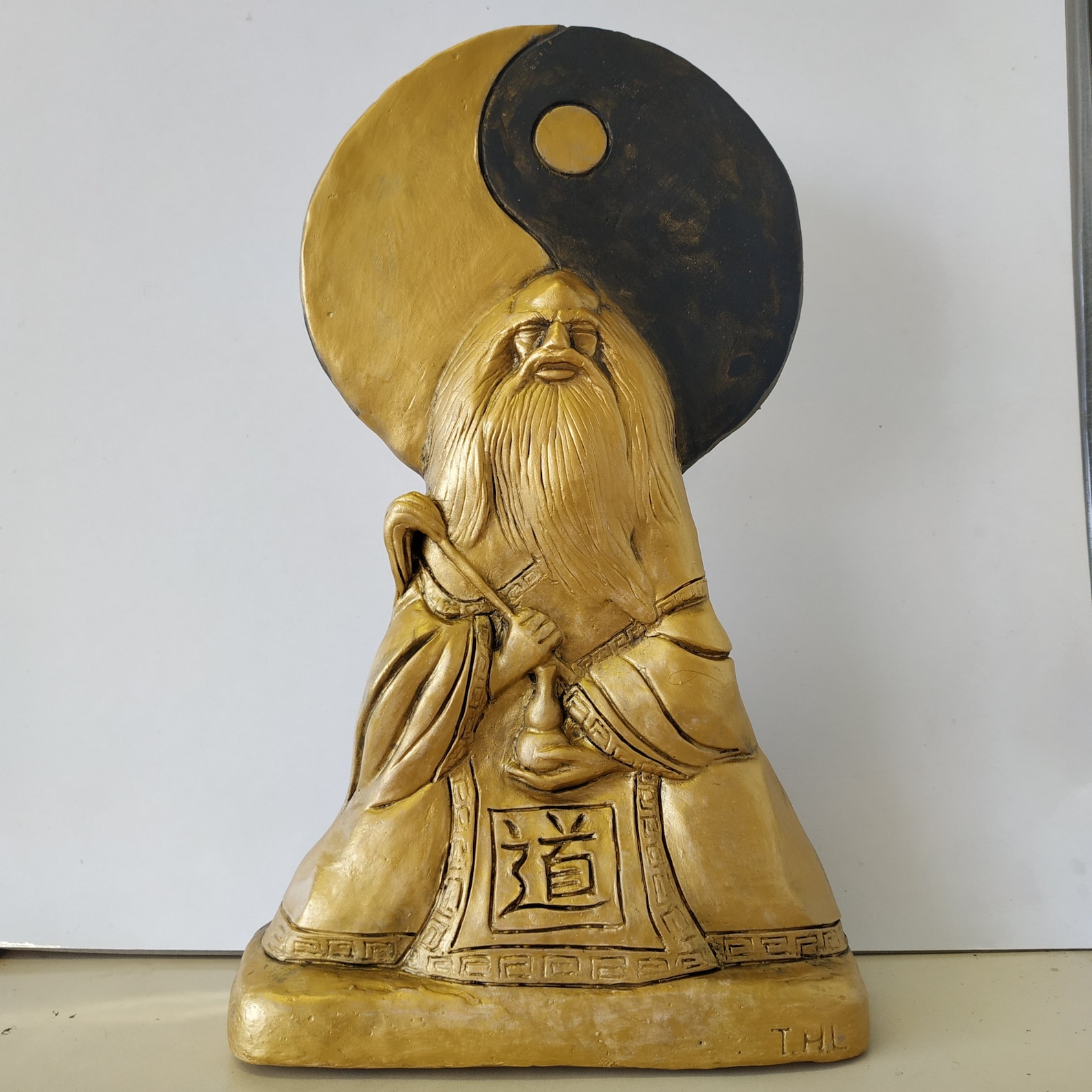 Laotz Daoism Taoism Yin Yang Statue by Artist " Ting Hua Liu",13"x7.75 ...