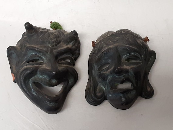 Vintage Greek Satyr Theater Terracotta Masks,5",Colle… - Gem