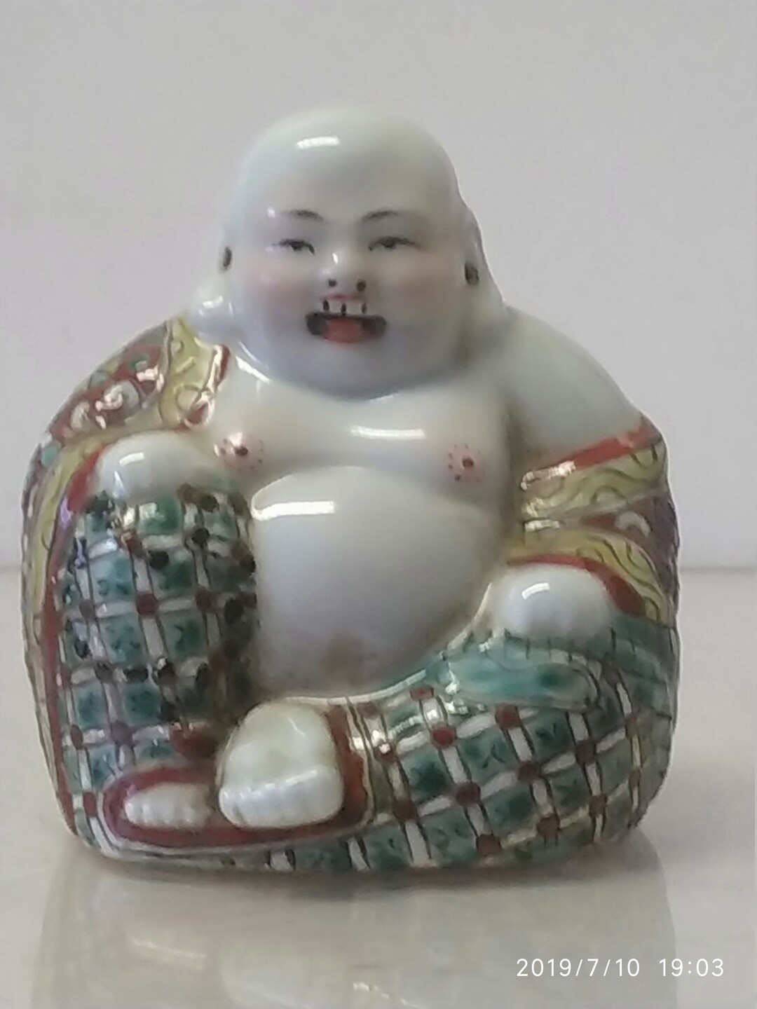 Mark Chinese Wucai Porcelain Happy Laugh Wealth Maitreya Buddha Statue ...