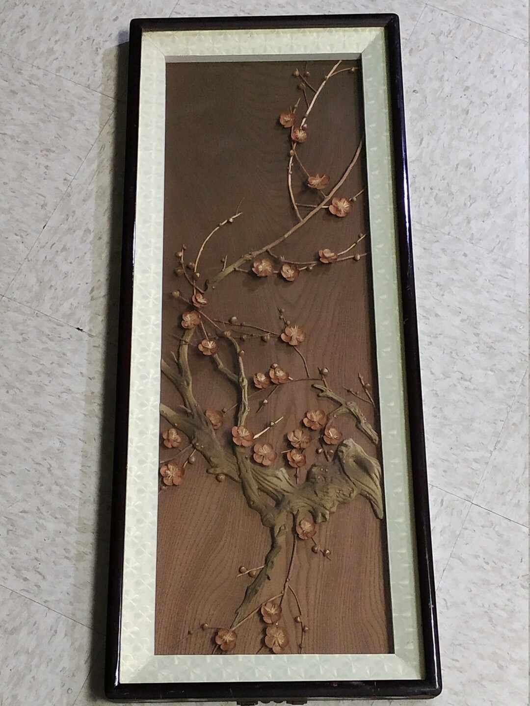 Vintage Beautiful Old Chinese Flowers Trees Wooden Display,33.5"x13.75 ...
