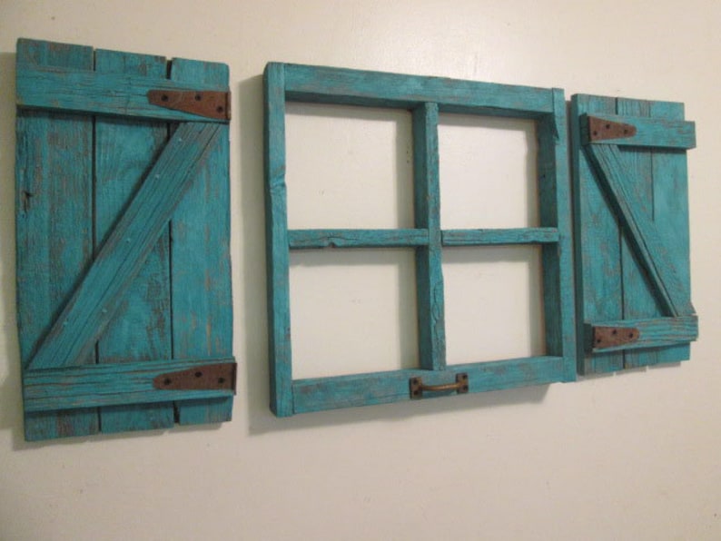Rustic Little Window With Shutters- Aqua - Etsy