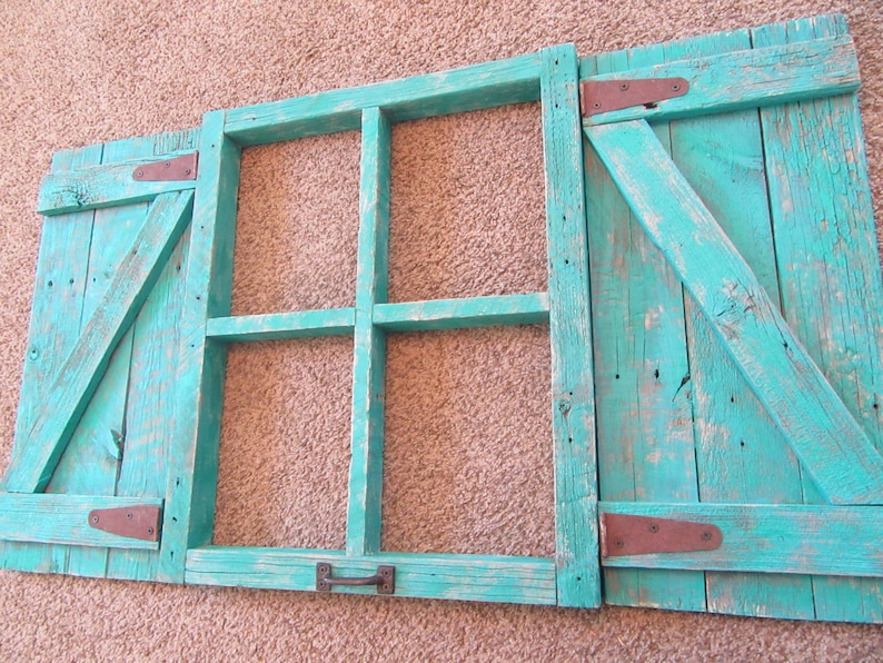 Rustic Little Window With Shutters- Aqua - Etsy