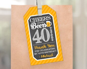 40th Birthday Favor Tags Printable Cheers to 40 Years 40th - Etsy