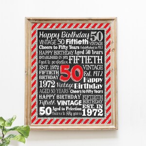 Red and Silver 50th Birthday Party Sign, Fiftieth, Aged to Perfection ...