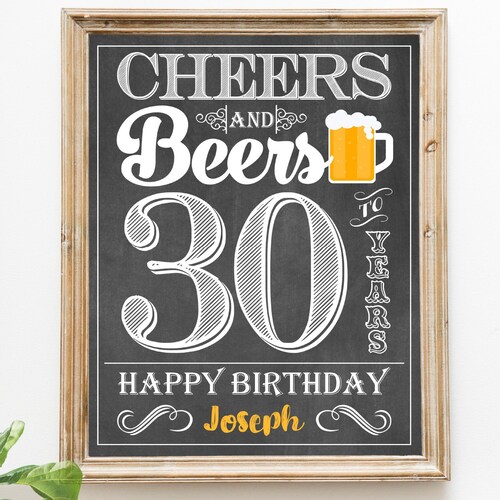 Cheers And Beers To 30 Years Printable Sign 30th Birthday Etsy