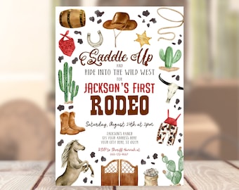 First Rodeo Birthday Invitation Template Editable Wild West Boy ...