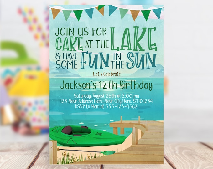 Lake Birthday Party Invitations, Kayak Party, Favor Tags Digital Files ...