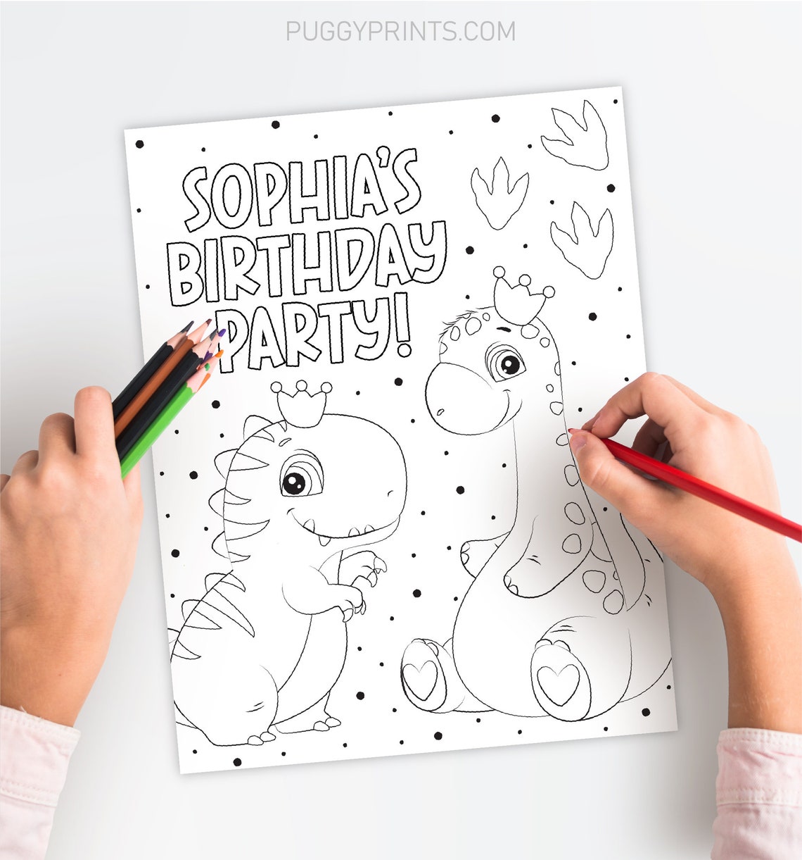 Girl Dinosaur Birthday Coloring Page Editable Dinosaur - Etsy