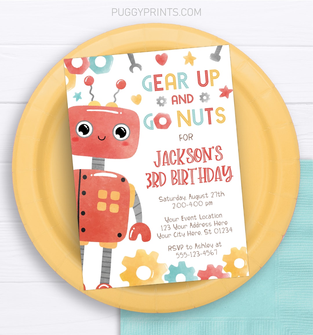 Robot Birthday Invitation, Editable Robot Invitation Template ...
