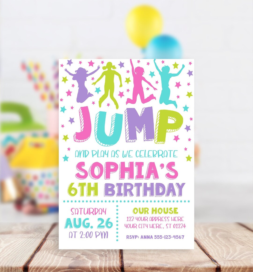 Jump Birthday Invitation, Editable Jump Invitation Template, Printable ...