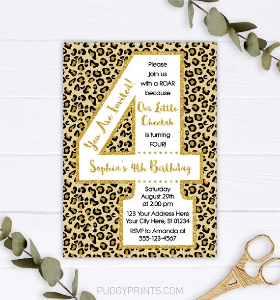 Cheetah 4th Birthday Invitation, Editable Cheetah Invitation, Cheetah ...