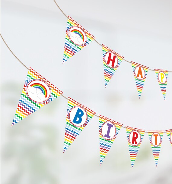 Rainbow Happy Birthday Banner, Printable Rainbow Banner, Rainbow ...