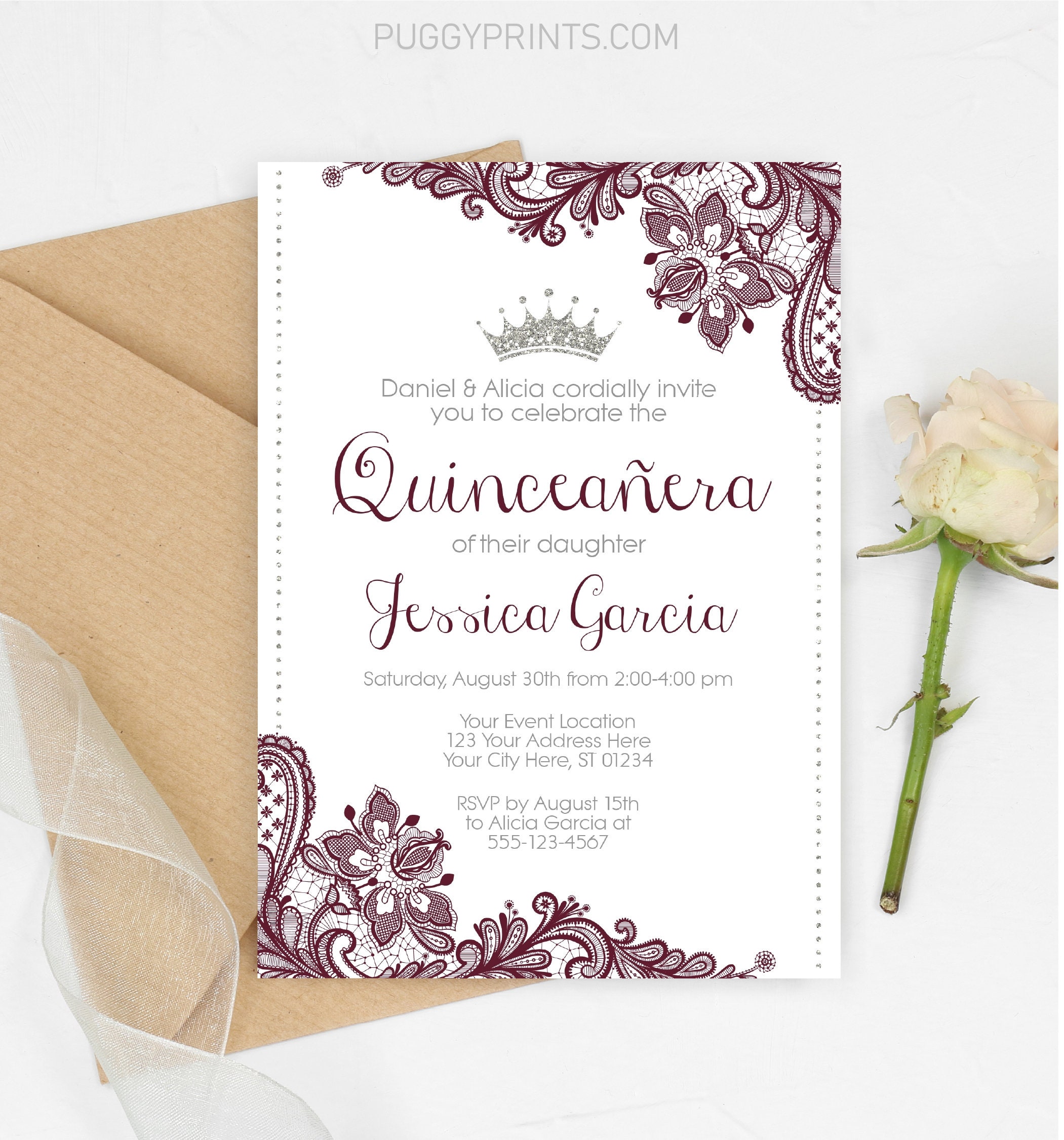 Quinceanera Invitation Princess Quincea era Invitation Etsy UK