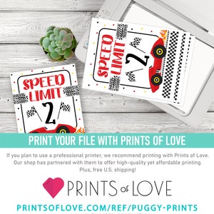 Race Car Speed Limit 2 Sign, Printable Racing 2nd Birthday Party Sign ...