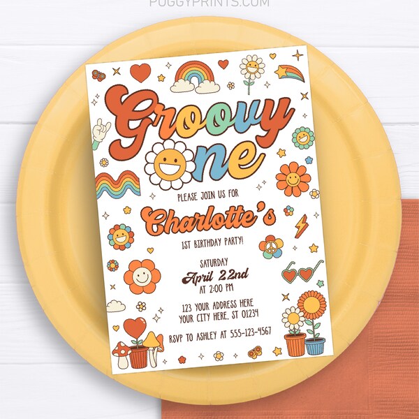 Groovy One Birthday Invitations - Etsy