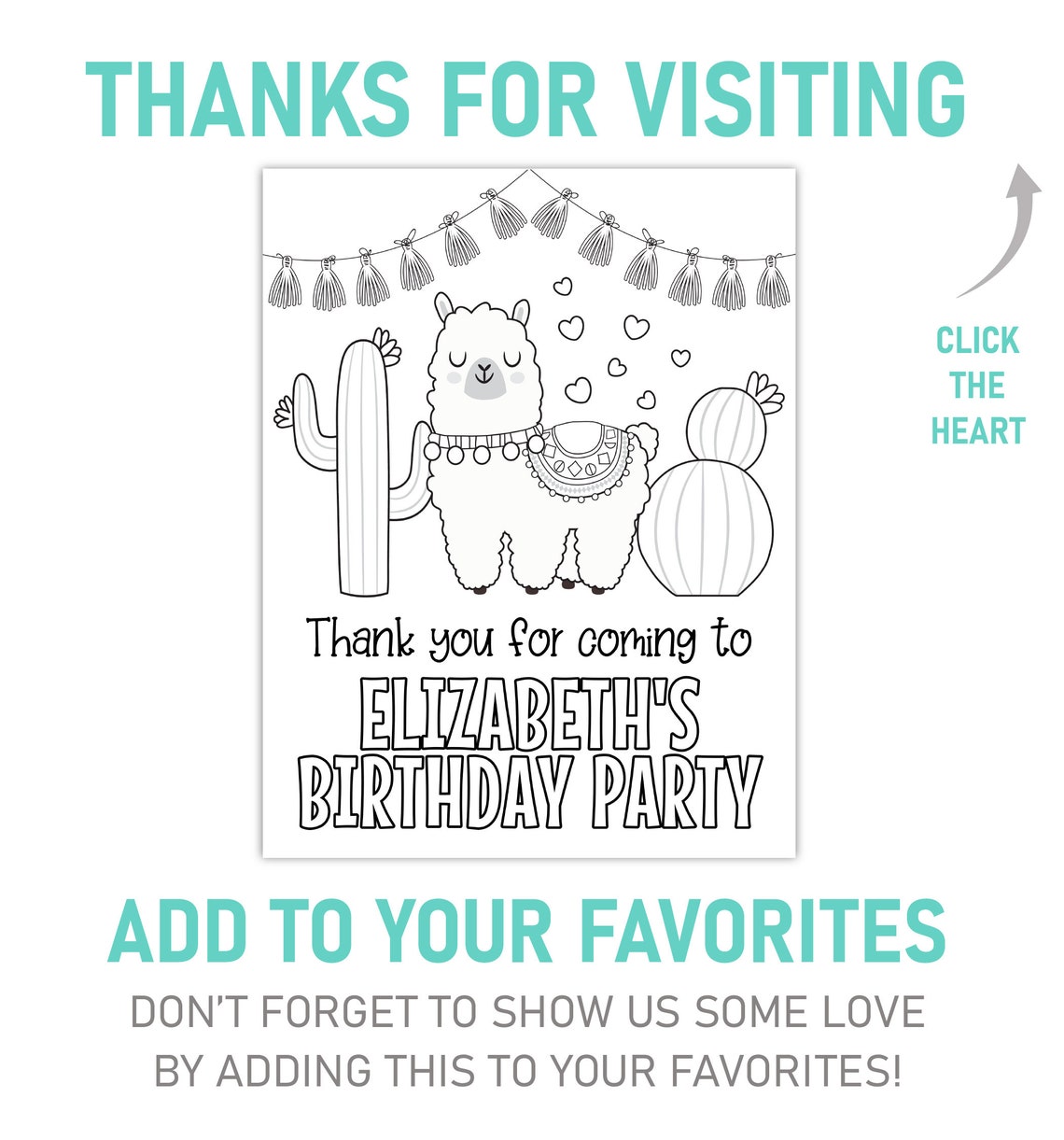 Llama Birthday Coloring Page Editable Llama Coloring Page | Etsy