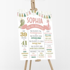 Girl Dinosaur Birthday Chalkboard Poster, Editable Dinosaur Birthday ...