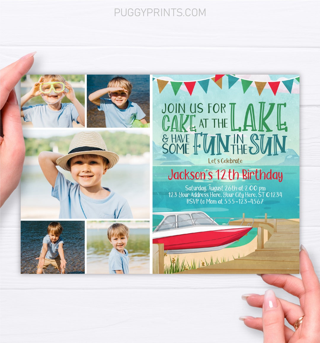 Lake Birthday Invitation, Editable Lake Invitation Template, Printable ...