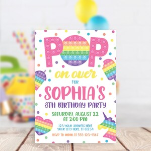 Pop It Birthday Invitation, Editable Pop It Invitation Template ...