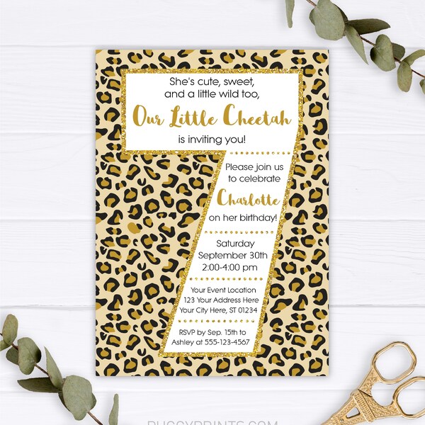 Cheetah 7th Birthday Invitation - Etsy