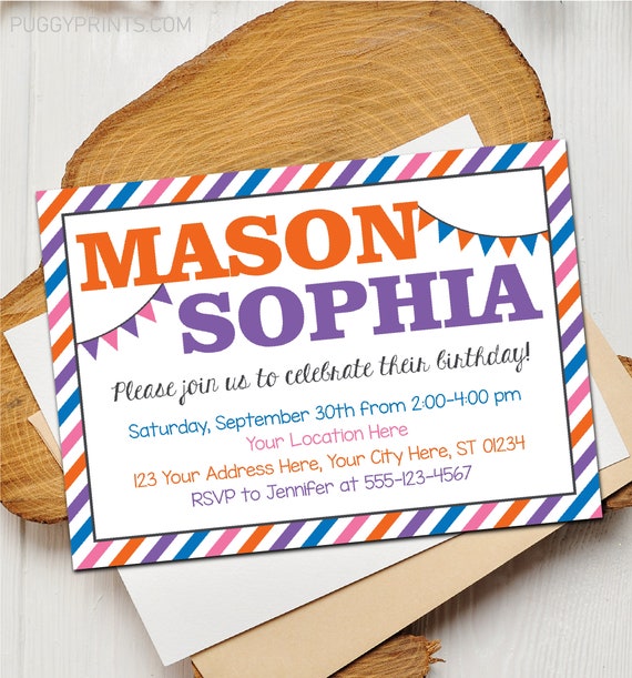 Siblings Birthday Invitation, Editable Brother and Sister Invitation ...