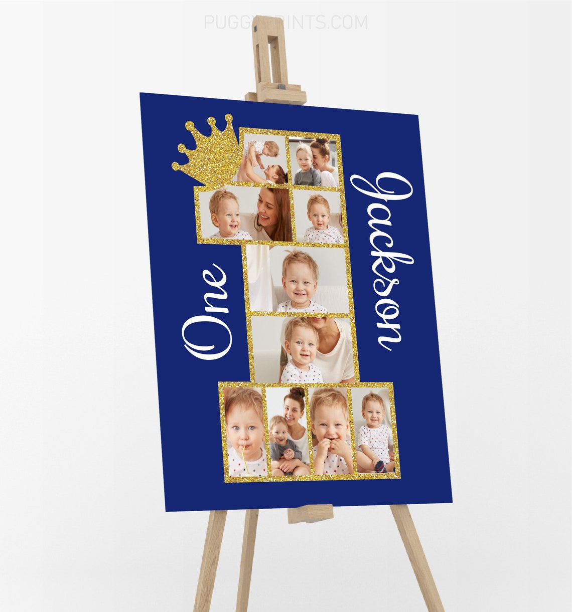 Prince 1st Birthday Photo Poster, Editable First Birthday Photos Poster ...