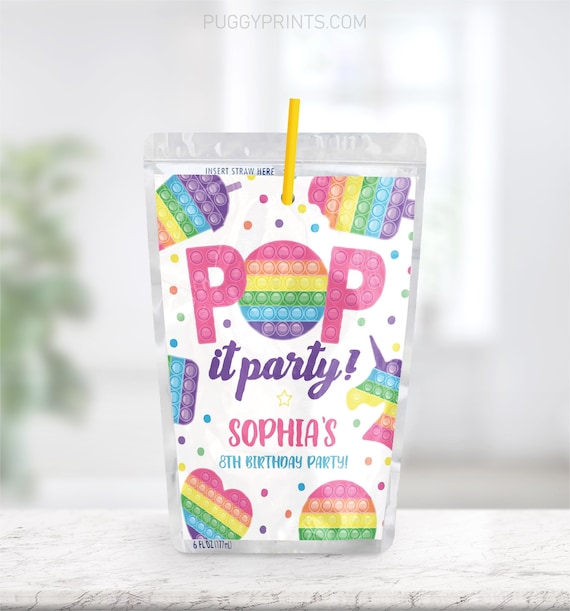 Editable Pop It Party Juice Pouch Labels, Printable Pop It Juice Labels ...